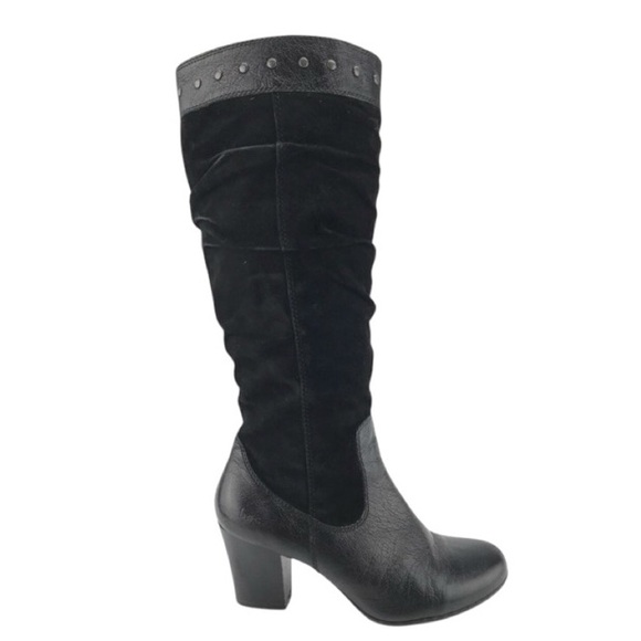 b.o.c. | Shoes | Boc Born Evangelina Black Leather Suede Studded Block ...